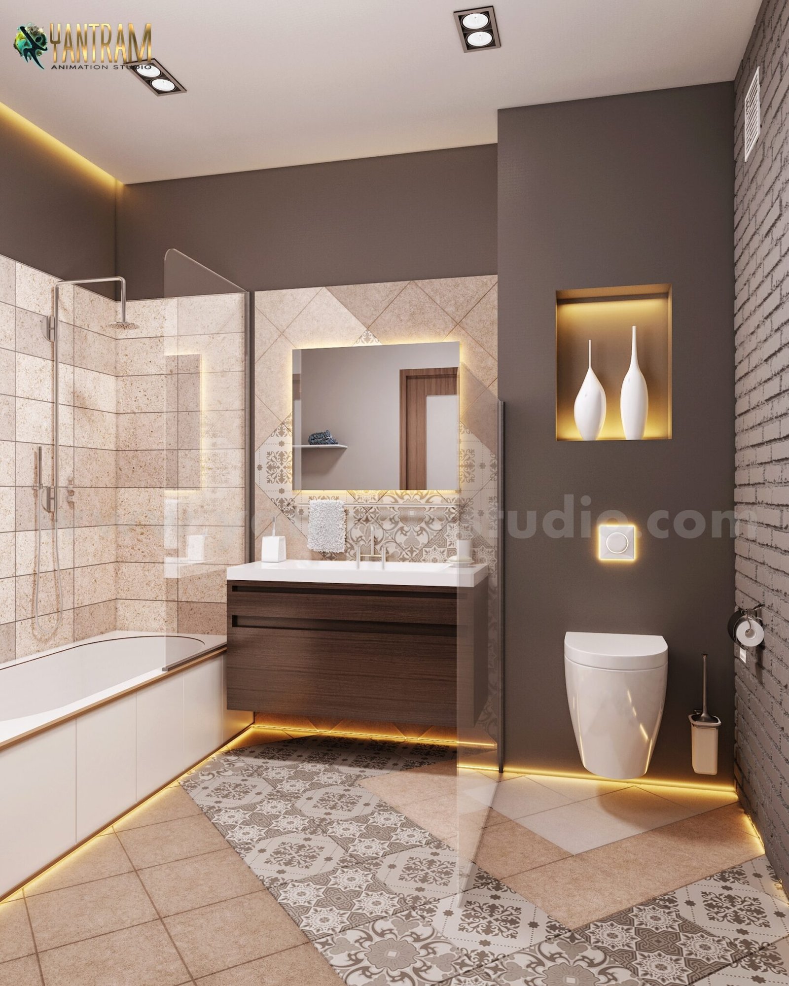3d interior rendering of bathroom design in Qatar – Doha