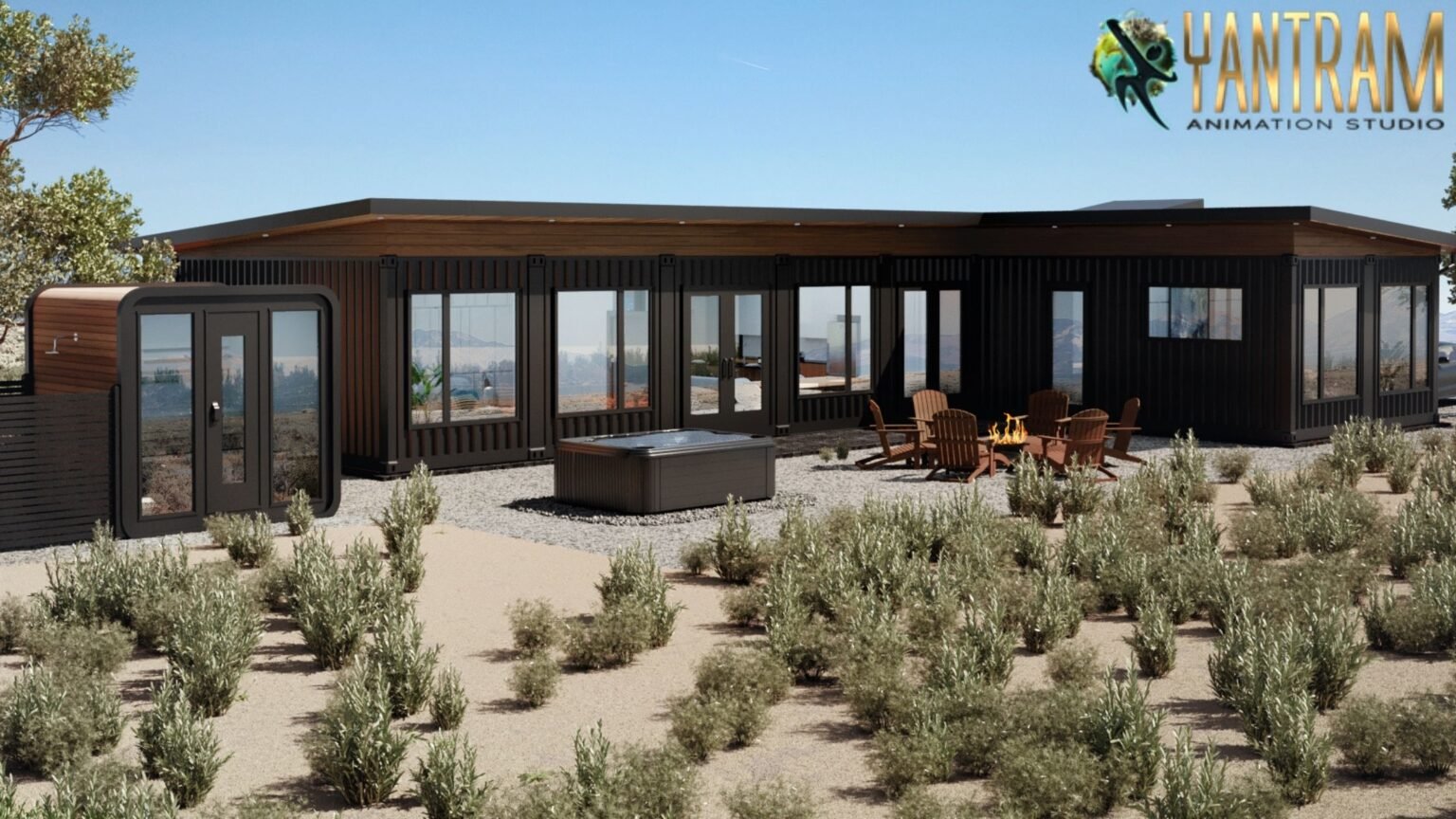 3d exterior modeling of relaxing container house by Yantram 3d ...